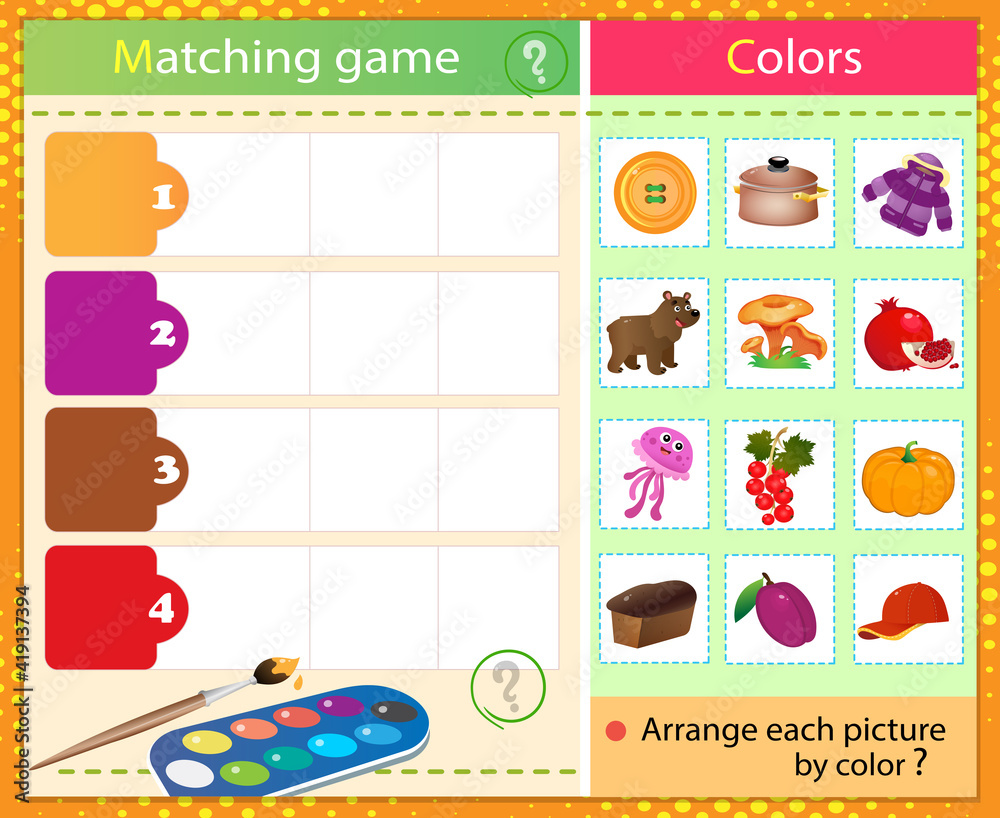 Match by color. Puzzle for kids. Matching game, education game for ...