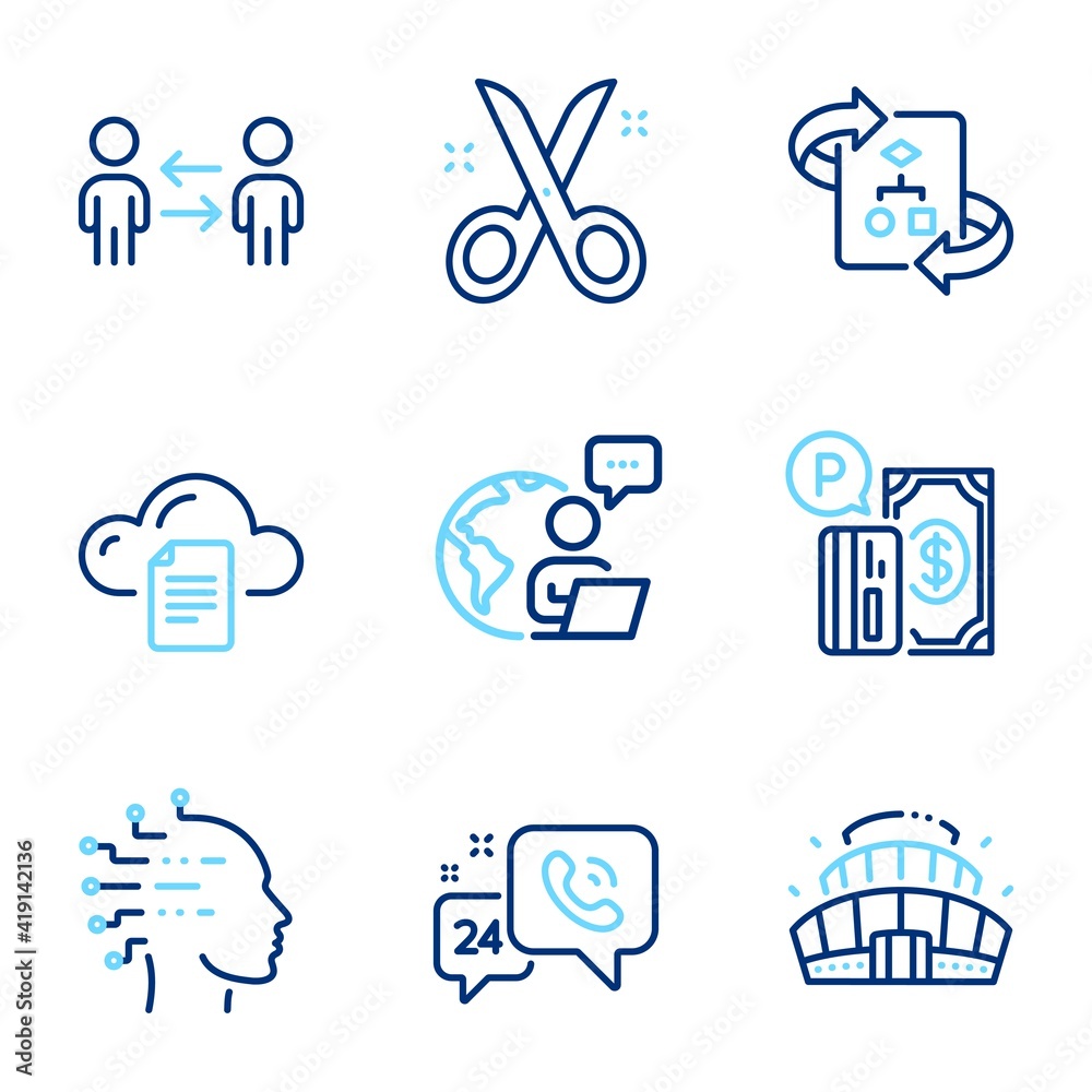 Business icons set. Included icon as Parking payment, File storage, Technical algorithm signs ...