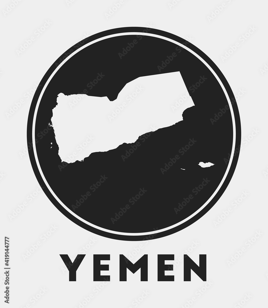 Yemen icon. Round logo with country map and title. Stylish Yemen badge ...