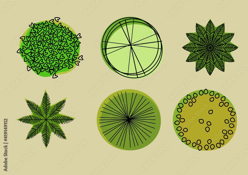 Vector CAD Blocks style Trees in Top view Stock Vector | Adobe Stock