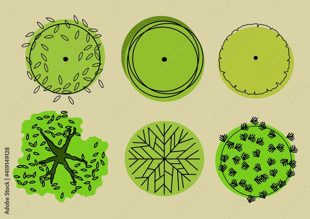 Vector CAD Blocks style Trees in Top view Stock Vector | Adobe Stock