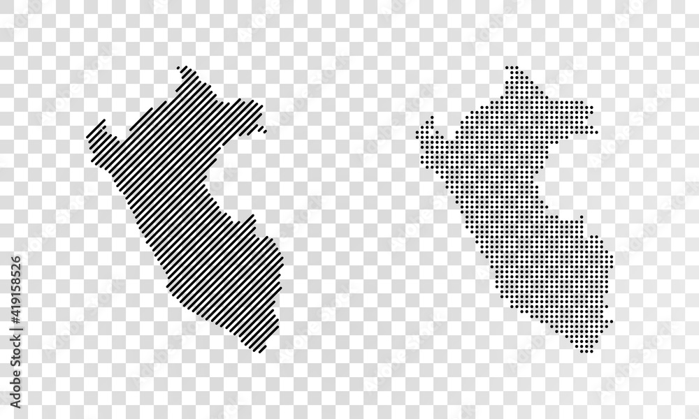 Set of abstract maps of Peru. Dot and line map of Peru. Vector dotted ...