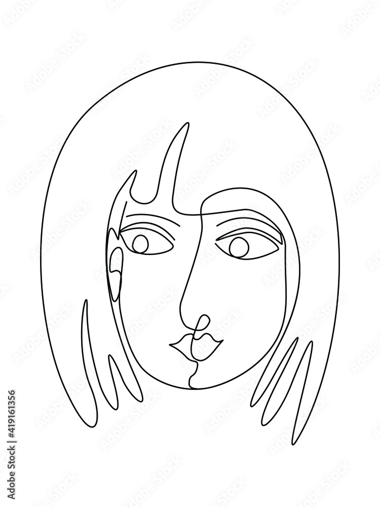 Abstract Minimal Face. One Line Art Portrait. Tattoo Vector ...
