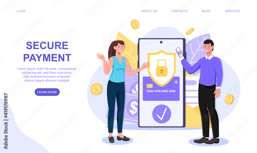Secure payment, personal information security, account protection. Flat ...
