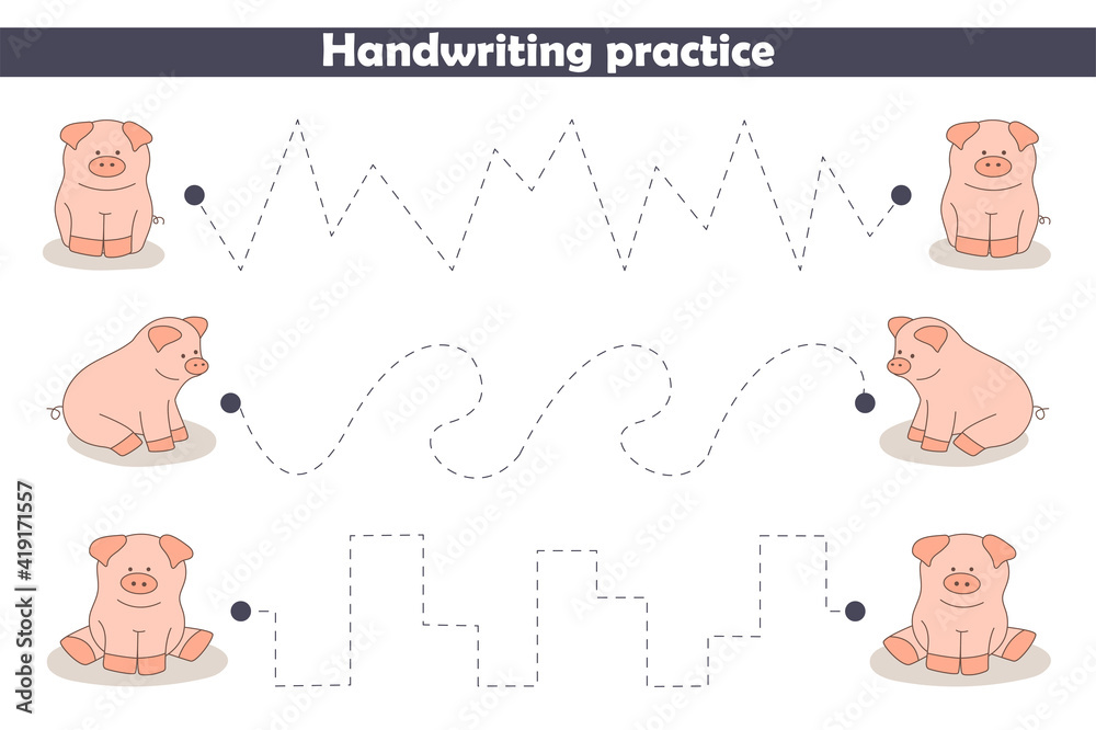 Handwriting practices with pigs. Children's cartoon tasks with pigs ...