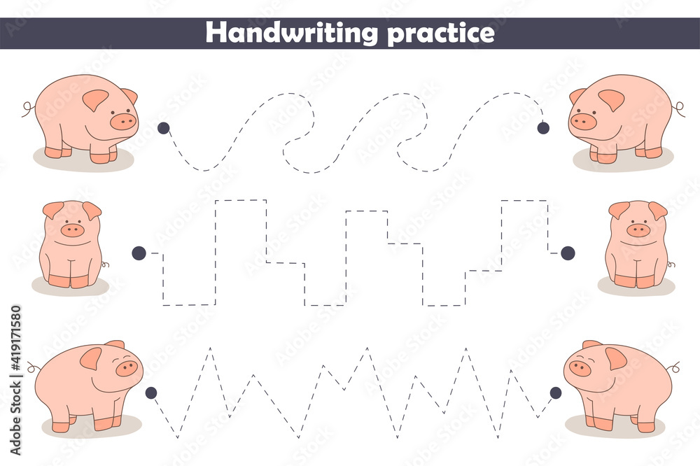 Handwriting practices with pigs. Children's cartoon tasks with pigs ...
