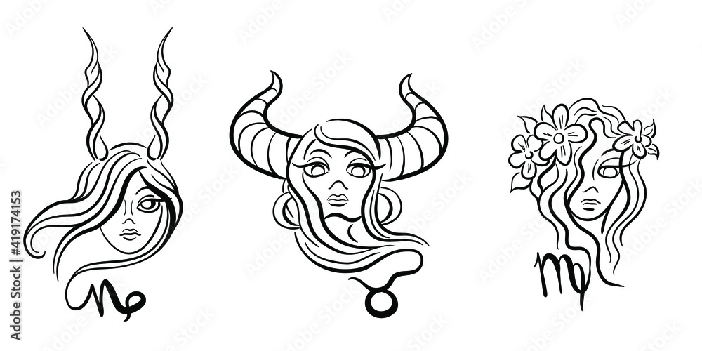 collection of linear drawings of zodiac signs. abstract representation ...