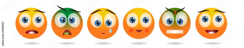 Emoji set. Vector emojies pack. Human emotions: happy, angry, enamored ...