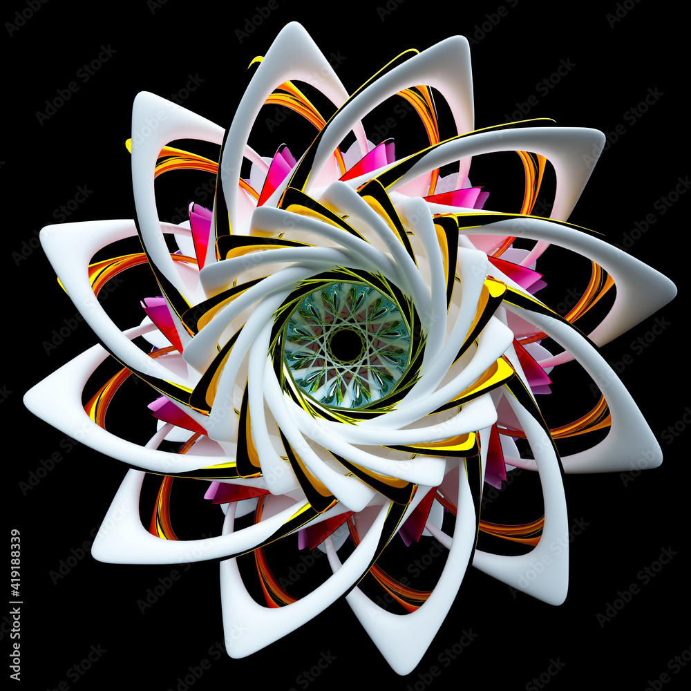 3d render of abstract art with surreal 3d alien flower or Indian ...