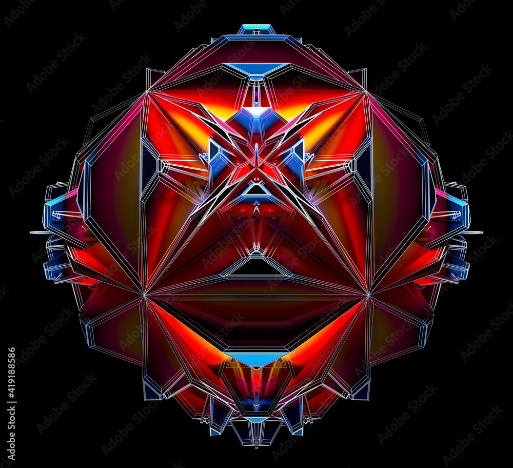 3d render of abstract art with surreal alien secret box or fractal ...