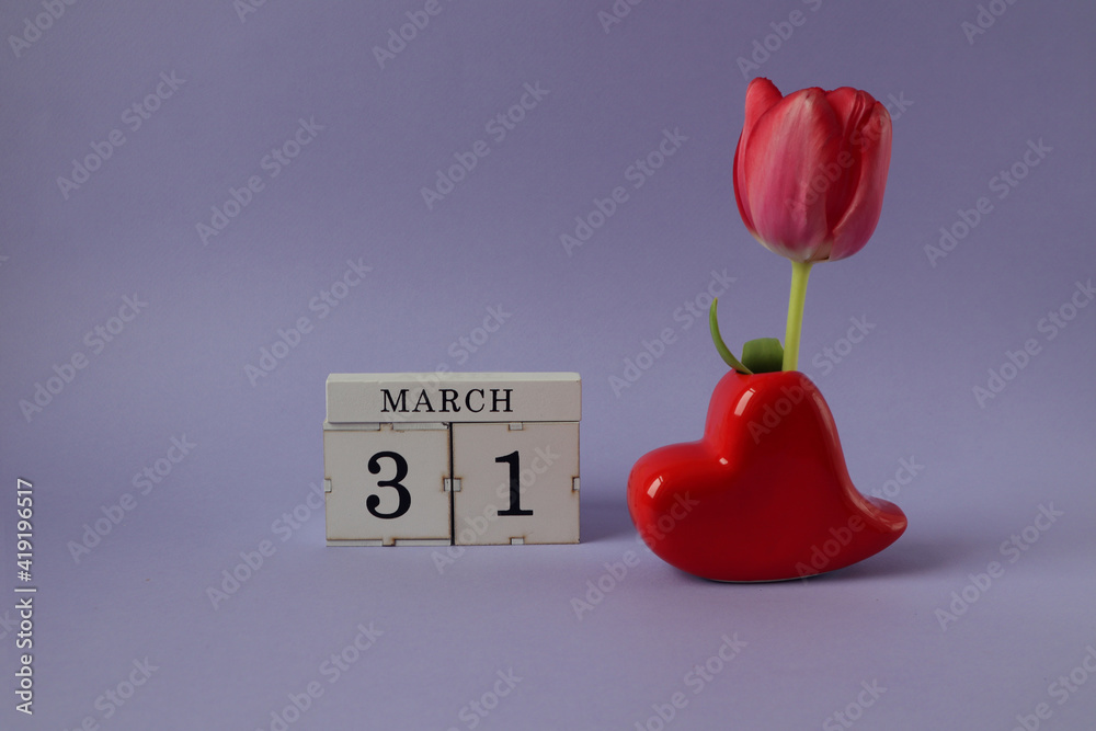 Calendar for March 31: cubes with the number 31, the name of the month ...
