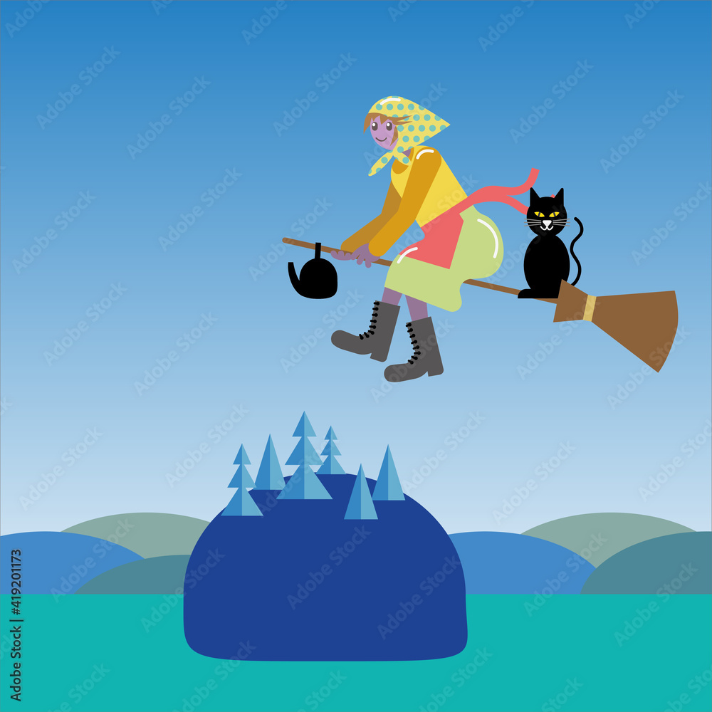 An Easter witch flying on her broomstick to Blockula (Blåkulla), the ...