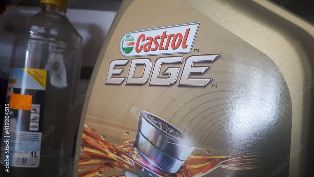 Castrol Edge logo motor oil in plastic canisters Stock Photo | Adobe Stock