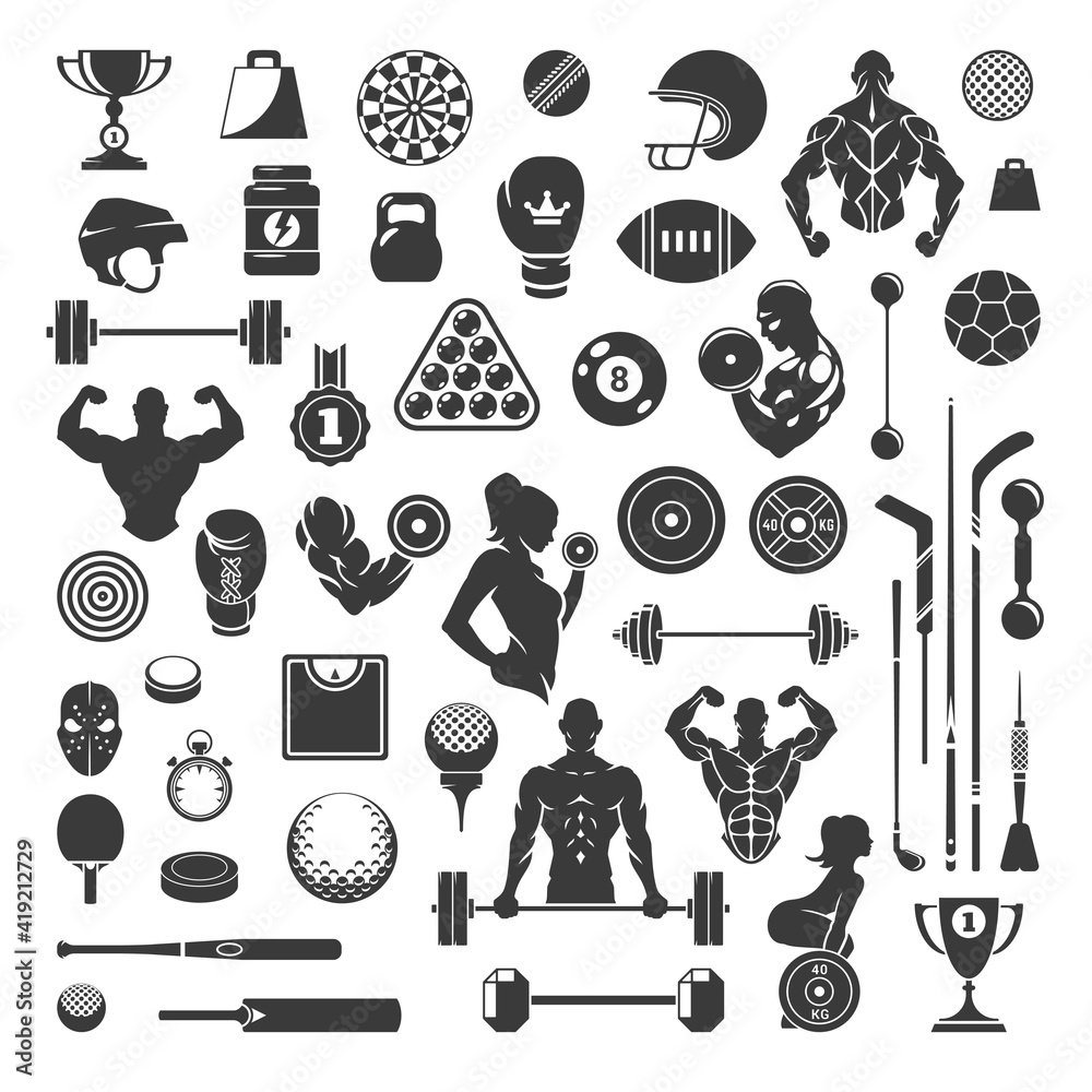 Sports training and equipment vector icons set Stock Vector | Adobe Stock