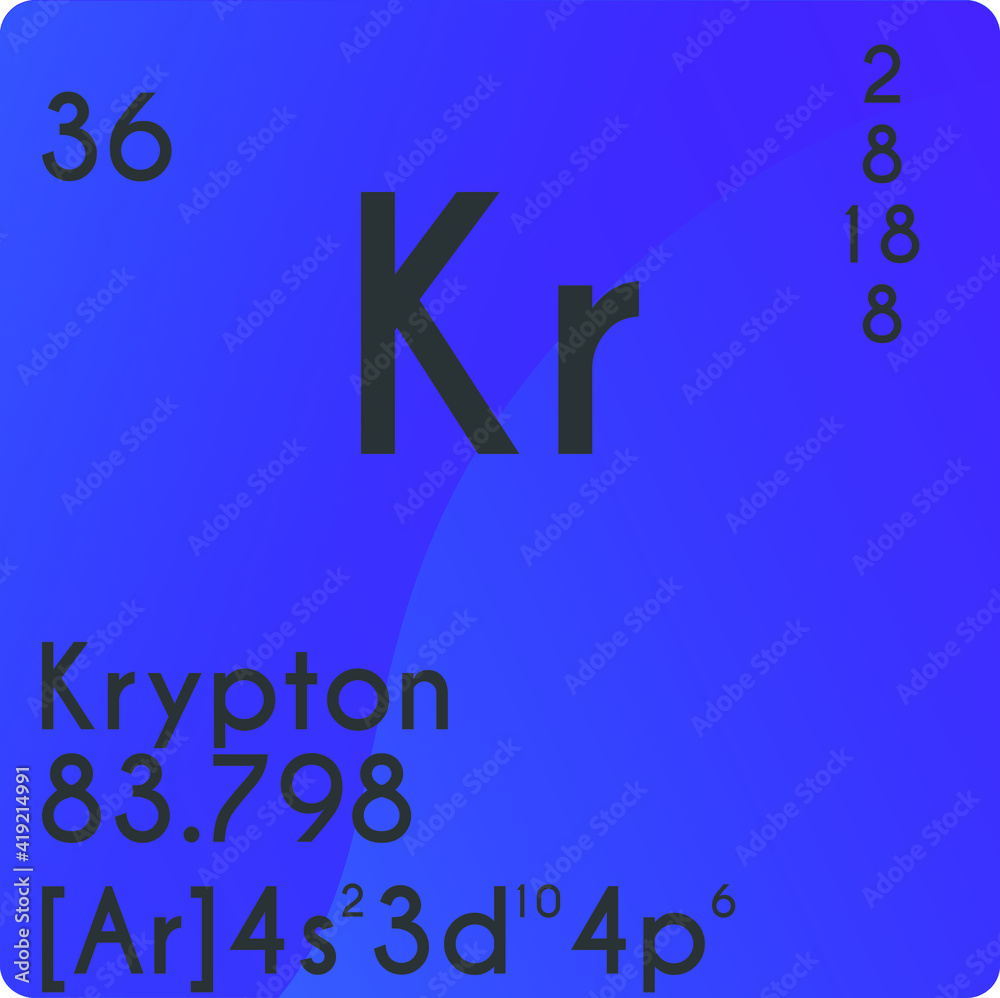 Krypton Kr Noble gas Chemical Element vector illustration diagram, with ...