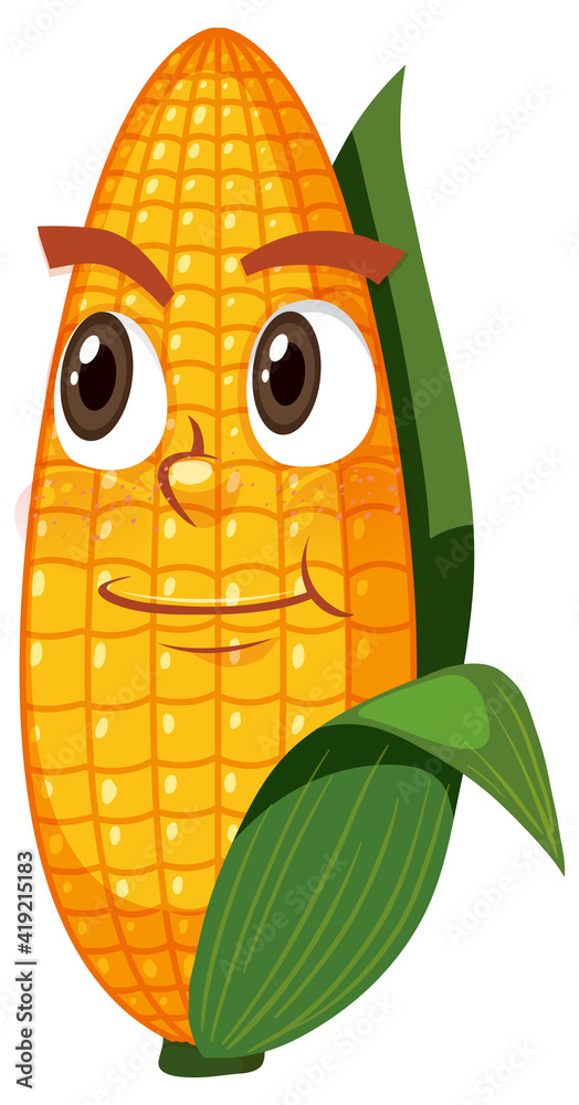 Cute corn cartoon character with face expression on white background ...