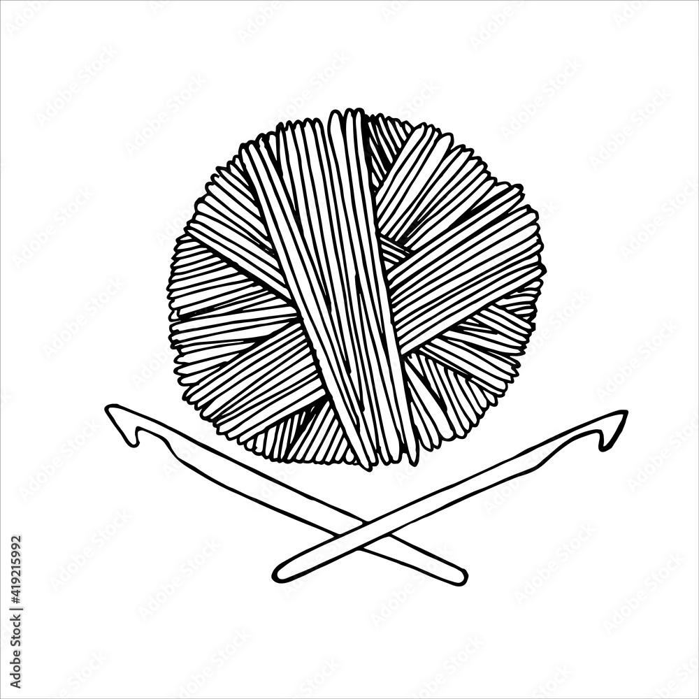 vector drawing in the style of doodle. a ball of yarn for knitting and ...