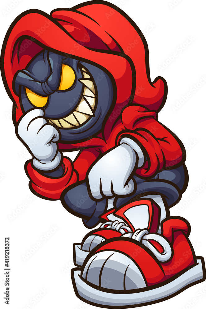Evil hooded character in a squatting pose. Vector clip art illustration ...