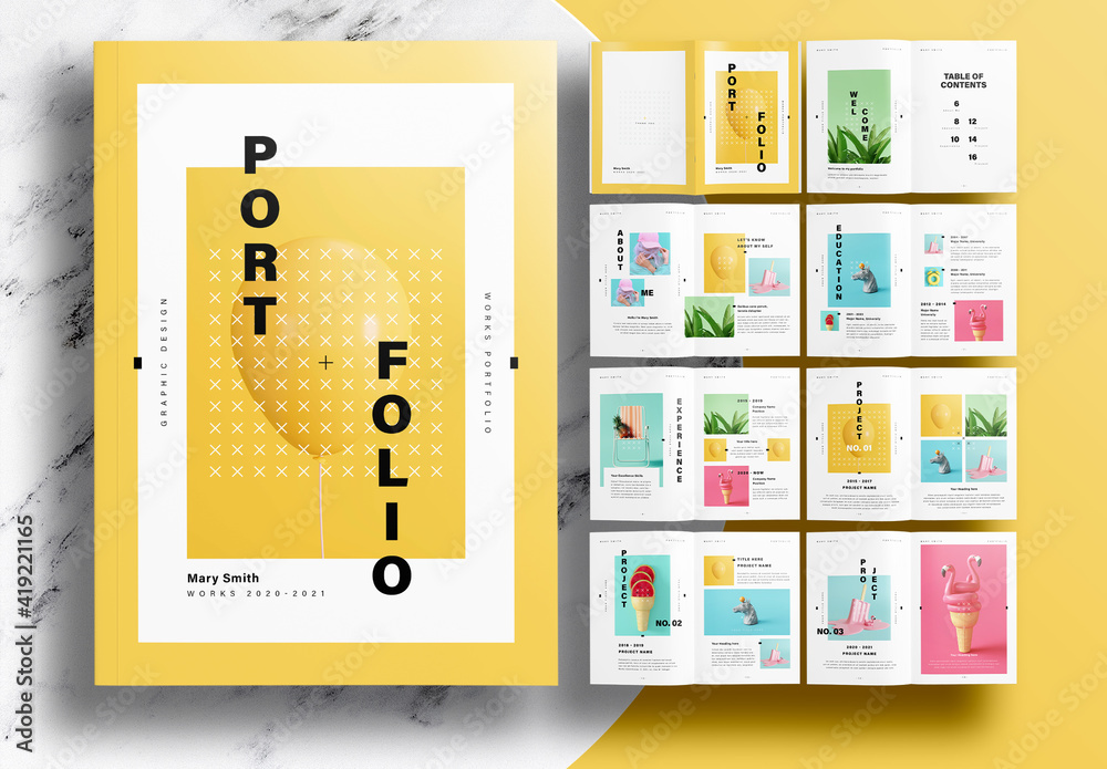 Portfolio Layout with Yellow Accents Stock Template | Adobe Stock