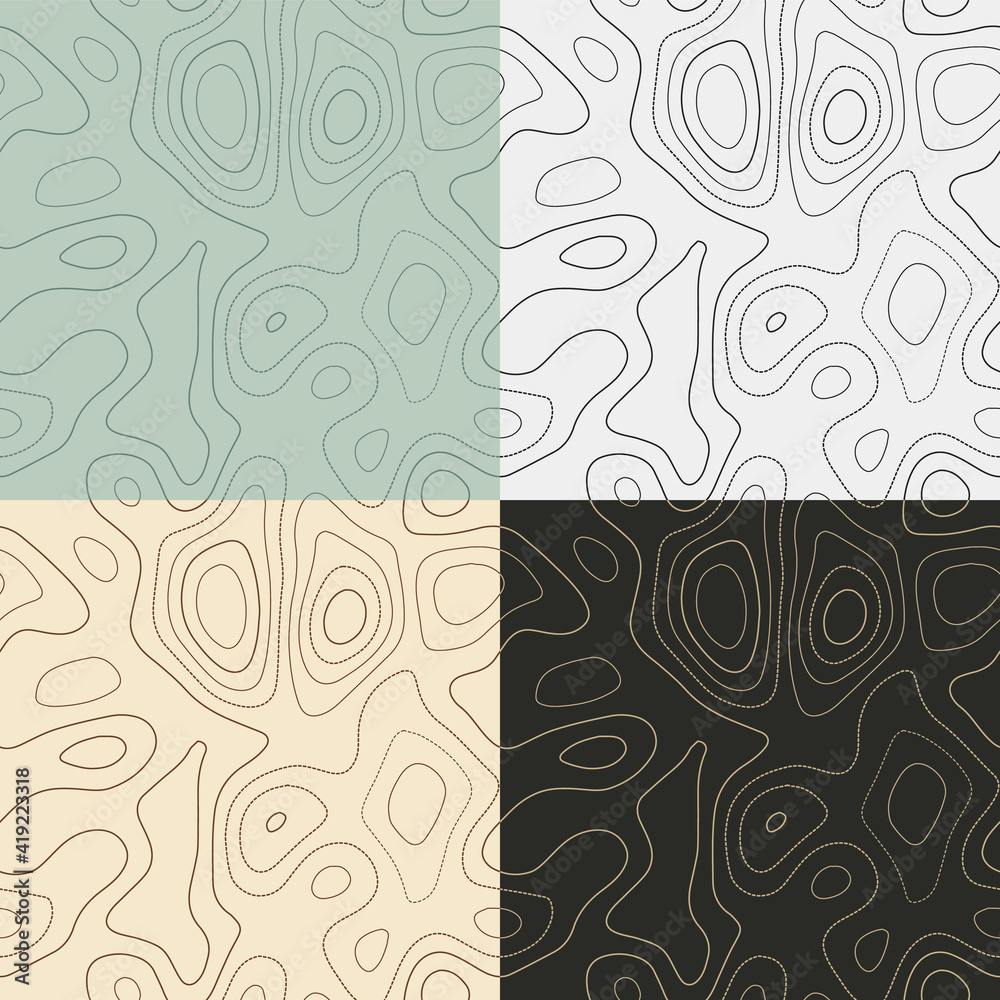 Topography patterns. Seamless elevation map tiles. Astonishing isoline ...