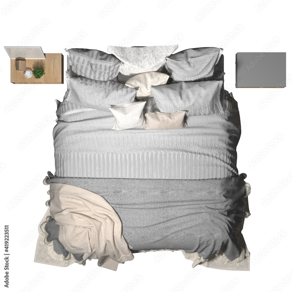 BED TOP VIEW - BEDROOM IN PLAN Stock Illustration | Adobe Stock