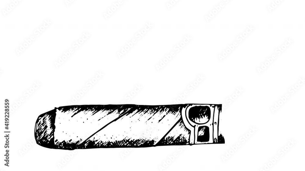 Self-drawing cigar in sketch style. 4k animation of smoking expensive ...