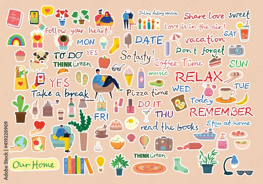 Sign stickers and symbols for organized your diary. Template for ...