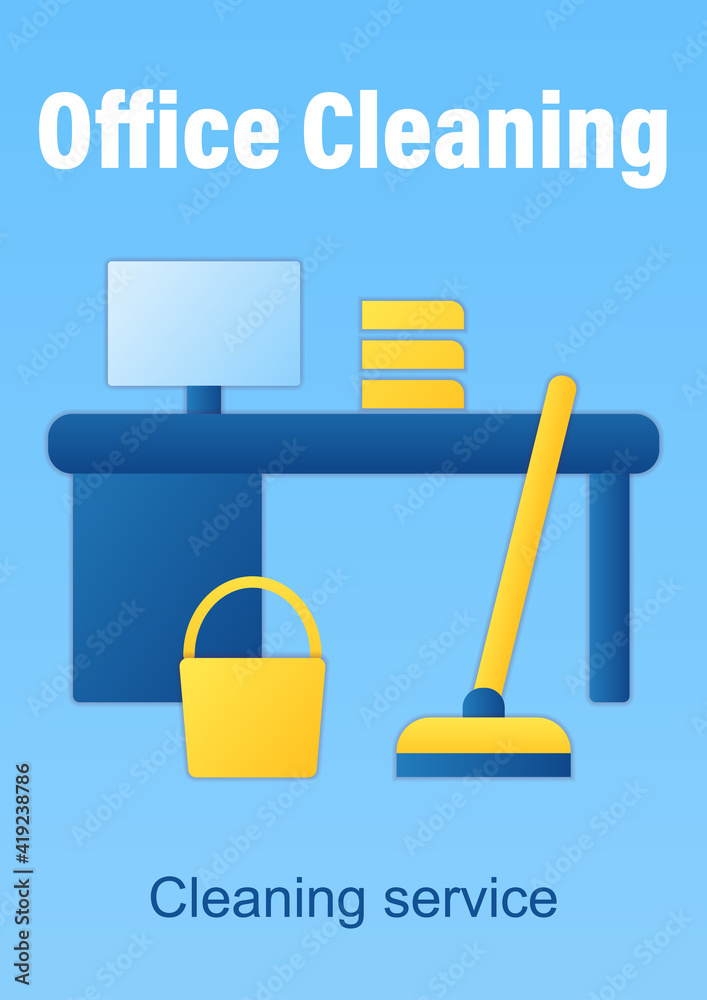 Office cleaning brochure. Keeping workplace clean. Tidy office desk ...