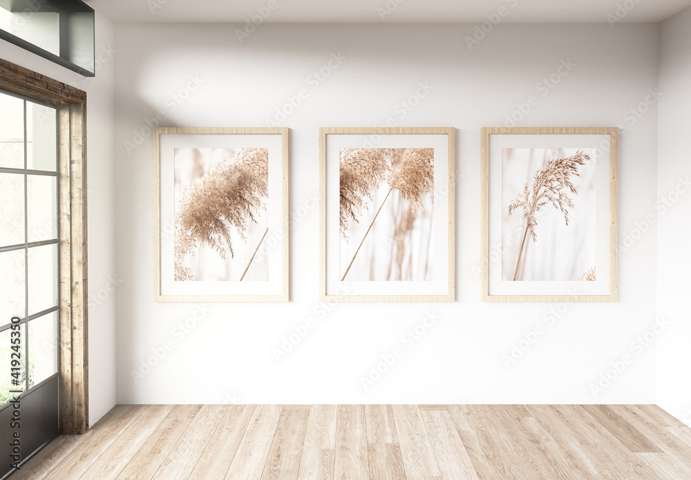 three Frames in a Room with Large Windows Stock Template | Adobe Stock