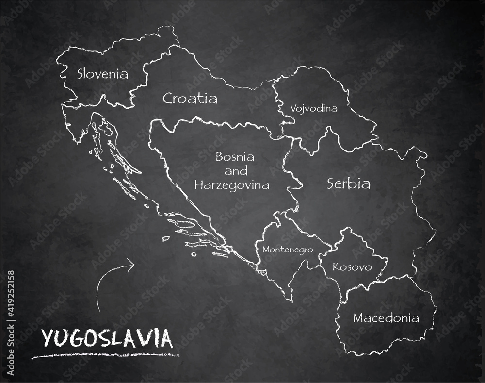Yugoslavia map administrative division, separates regions and names ...