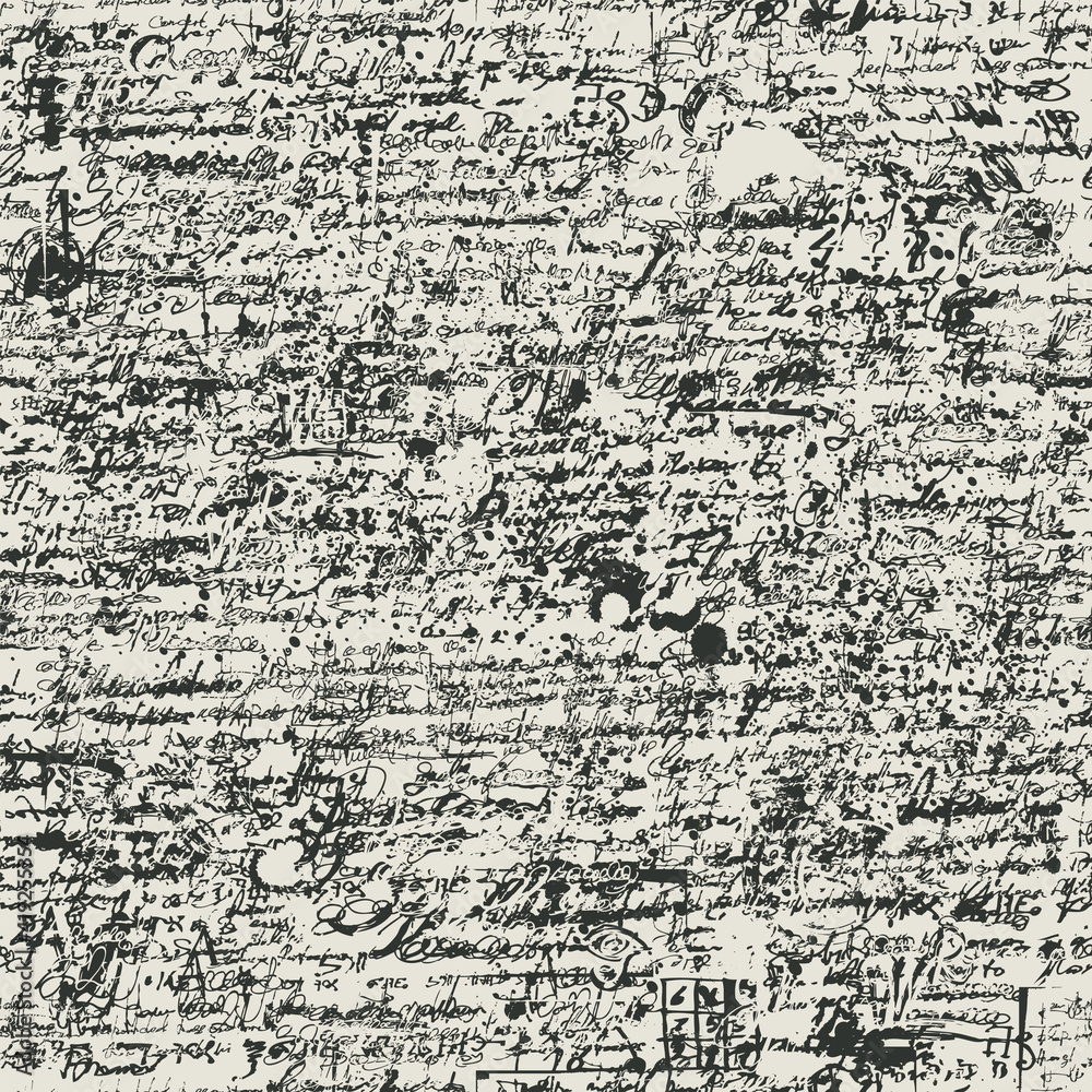 Abstract seamless pattern with black handwritten scribbles and blotches ...