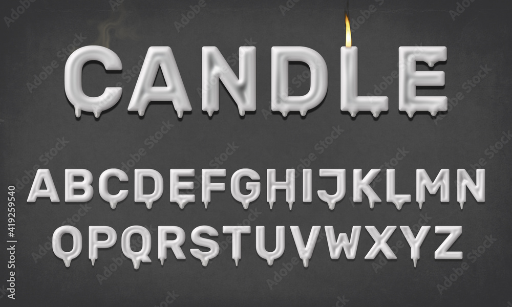 White candle alphabet with wax effect and dripping letters isolated on ...