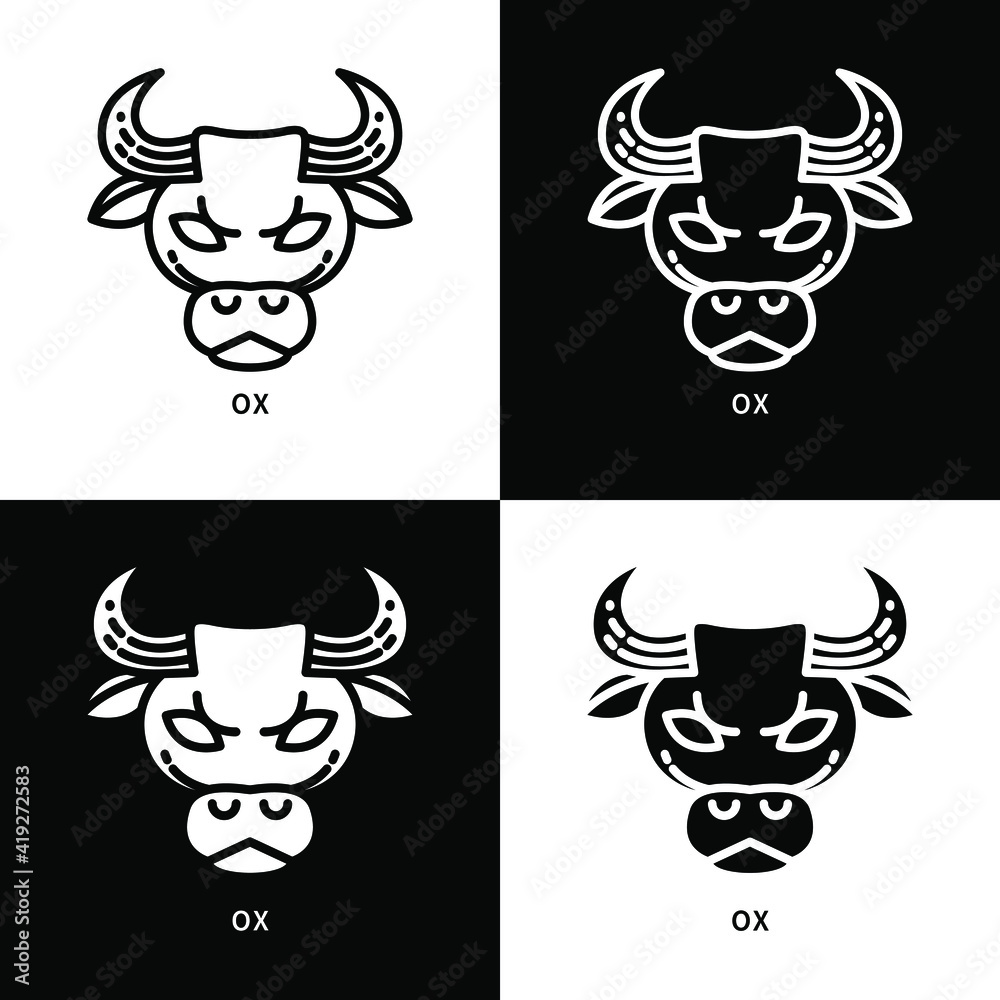 Ox Head Character Symbol. Bull Animal Icon Set Illustration. Buffalo ...