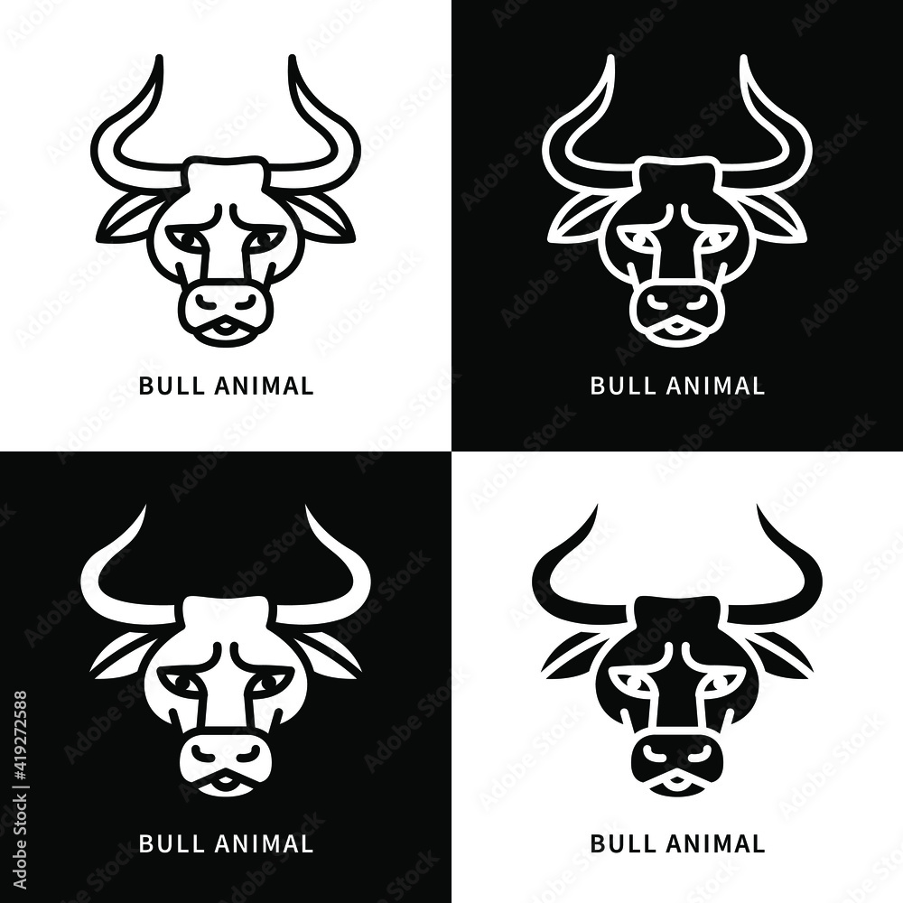 Bull Animal Icon Set Illustration. Buffalo Logo Vector. Ox Zodiac ...