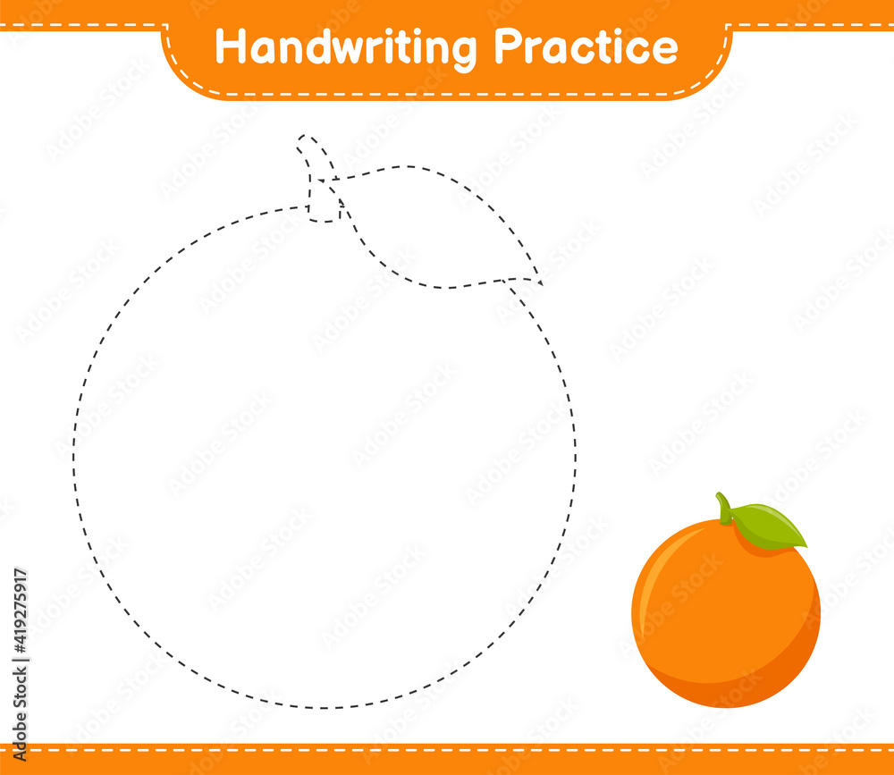 Handwriting practice. Tracing lines of Orange. Educational children ...
