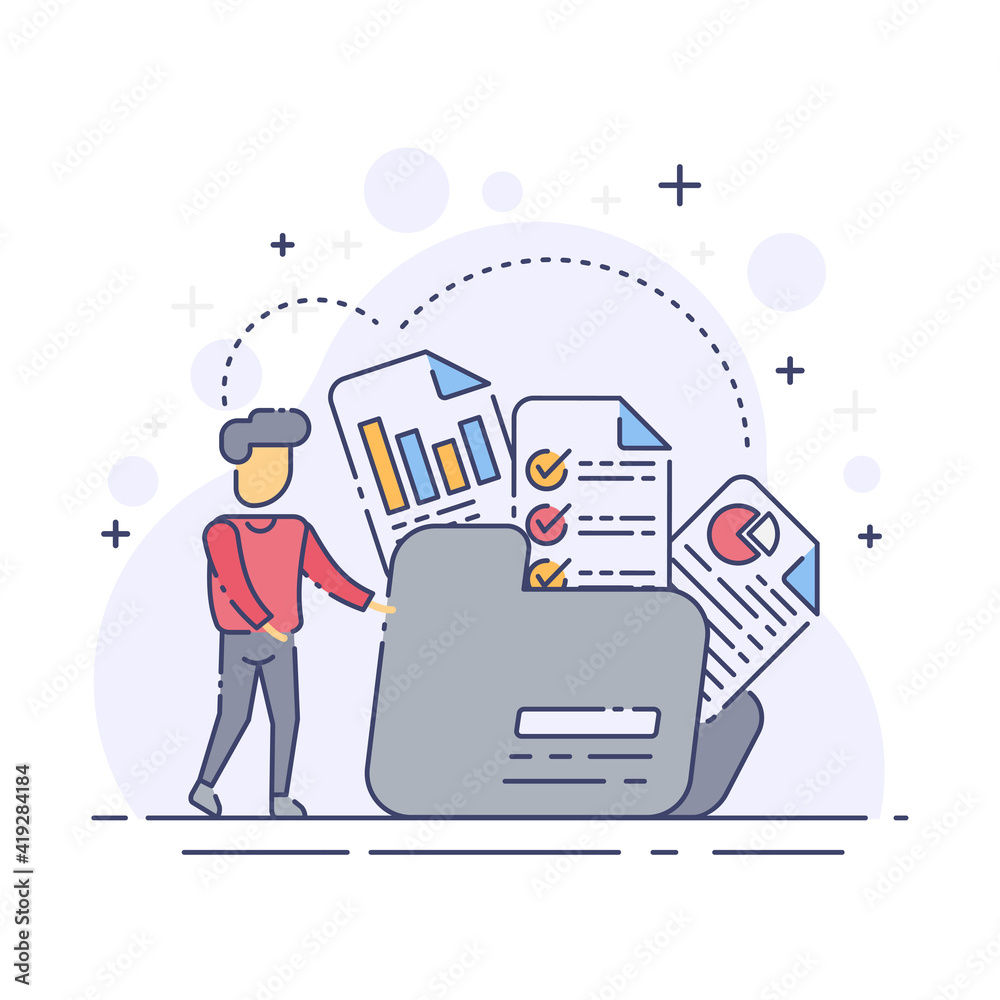 Flat Vector Illustration man with a stack of document folders Stock ...