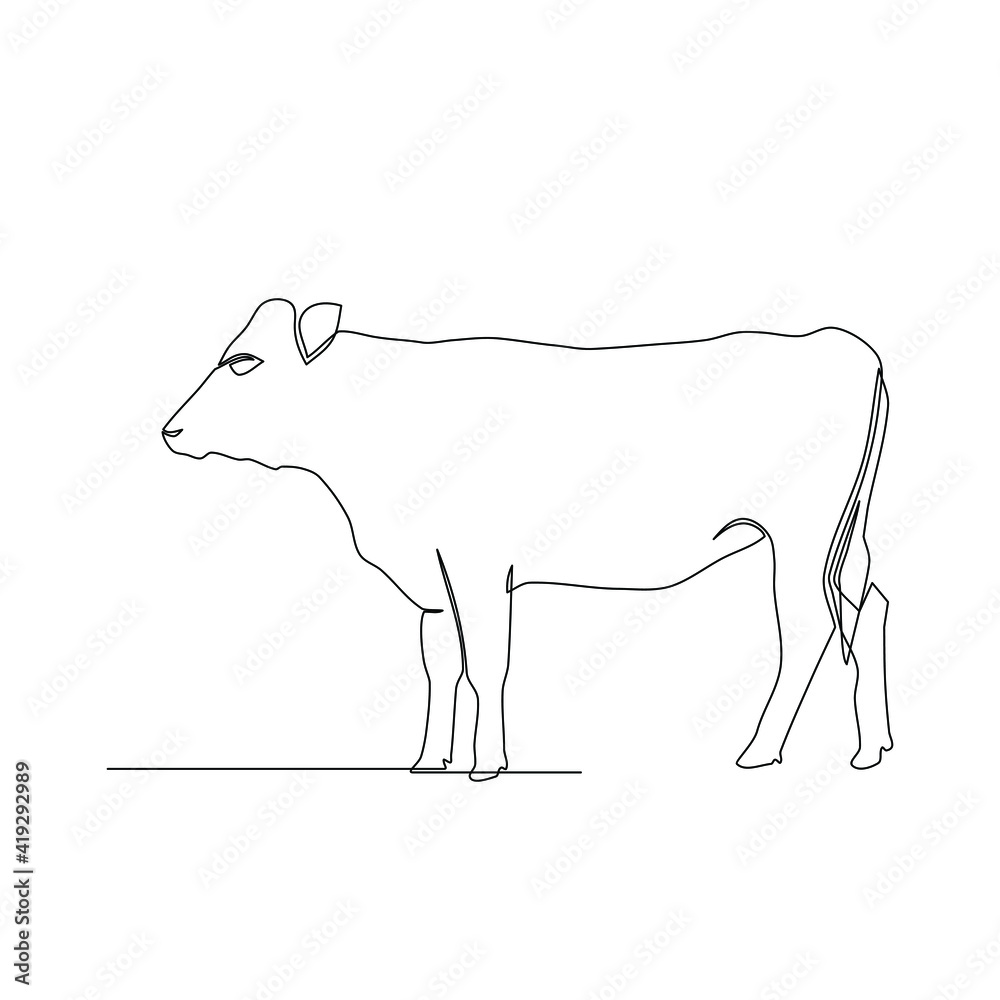 Line drawing of cow in meadow on white background. Templates for your ...