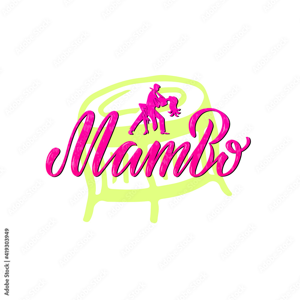Vector illustration of mambo isolated lettering with a cuica icon for ...
