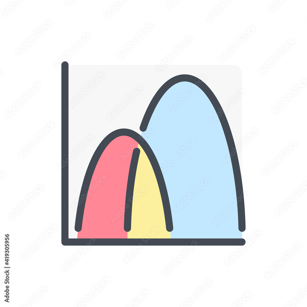 Bell curve chart color line icon. Curve graph report vector outline ...