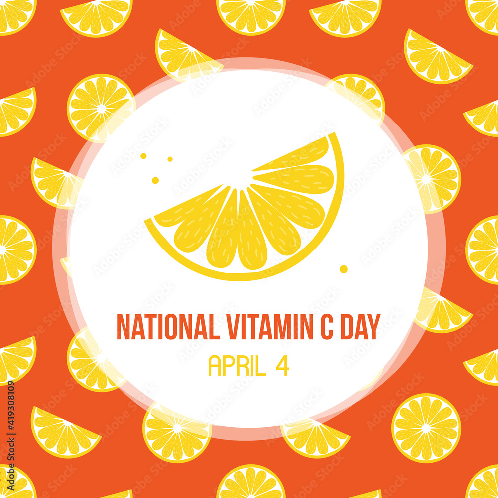 National Vitamin C Day card, illustration with lemon slice and vector ...