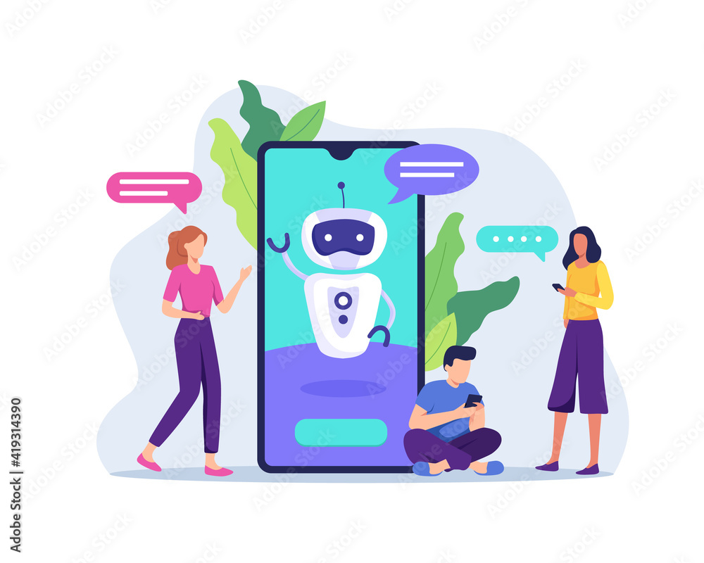 Chatbot customer service illustration. Ai technology with chat bot ...