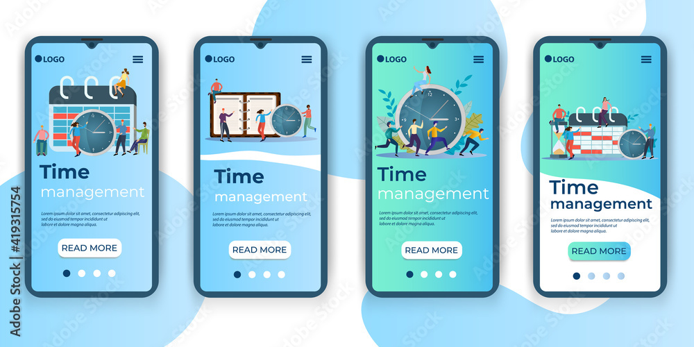 Time management.A set of UI, UX interfaces for smartphone screens ...