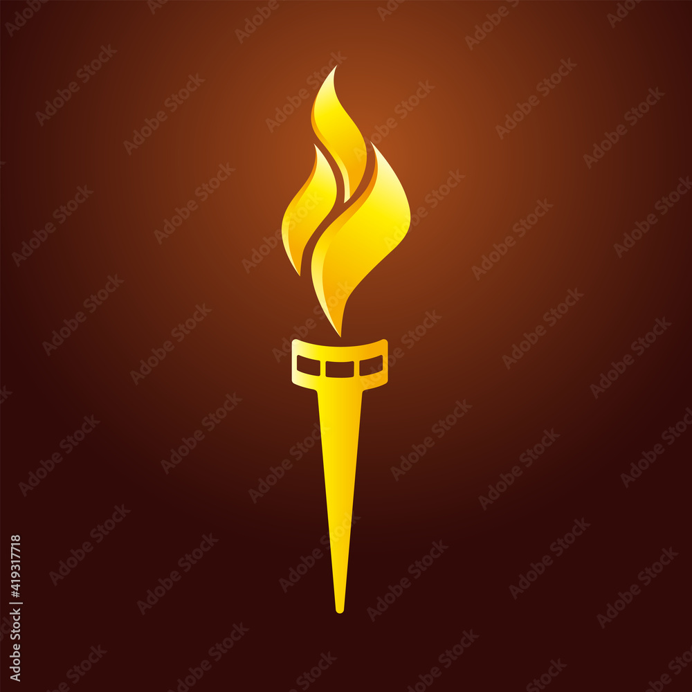 Flaming torch logo concept. Sport fire gold colored creative sign ...