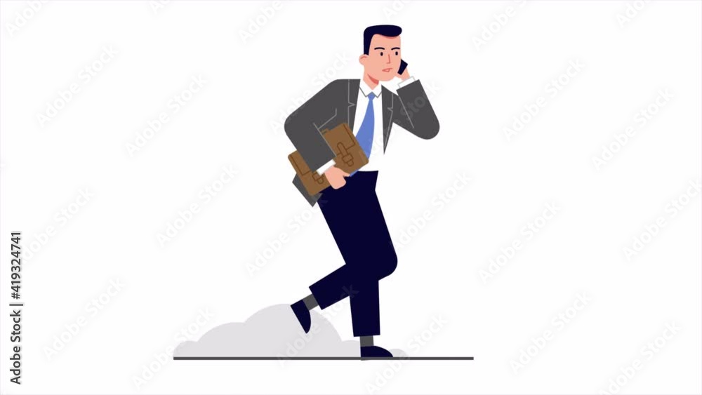 2d looped character animation of business man running fast and talking ...