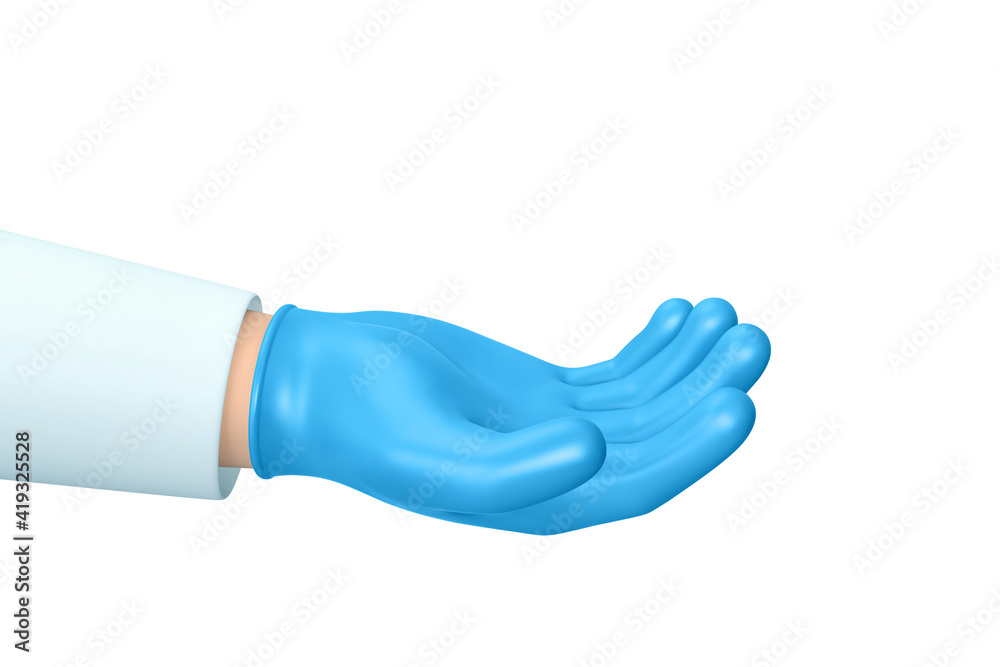 Cartoon hand wearing medical glove giving, holding something. Clipping ...