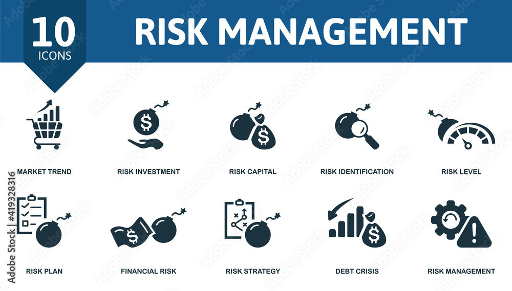 Risk Management icon set. Contains editable icons risk management theme ...