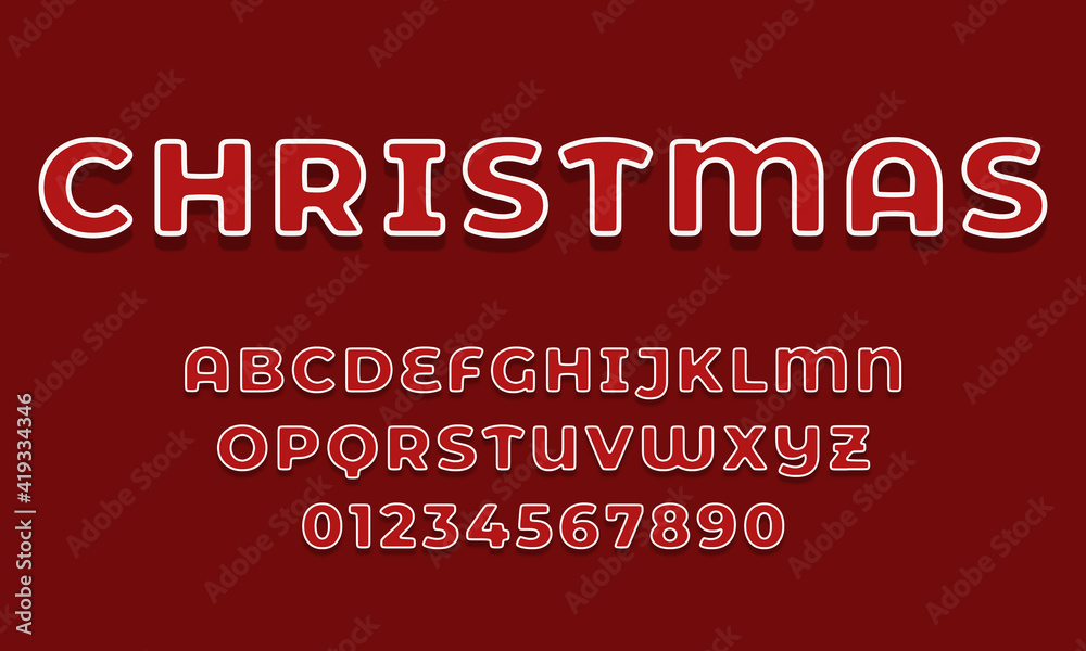 Red and white christmas alphabet with capital letters, bold typeface ...