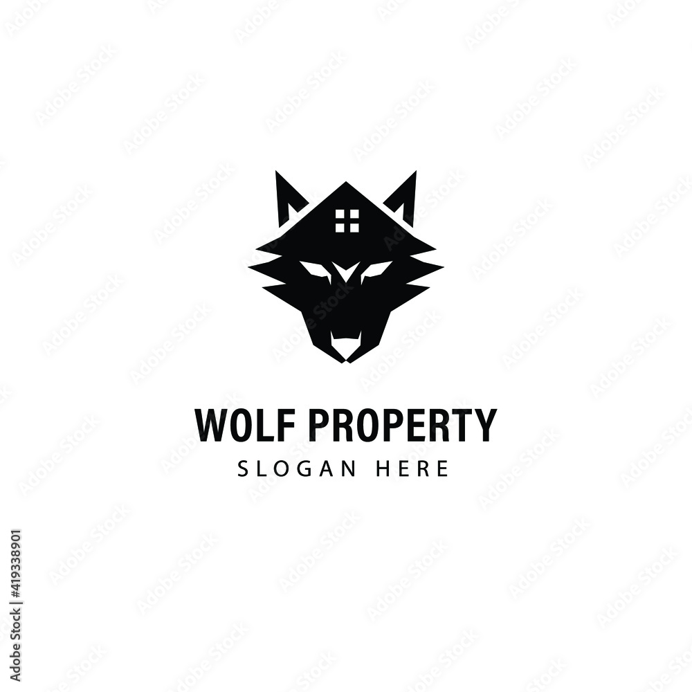 Wolf property logo design template. Property of wolves Stock Vector | Adobe Stock
