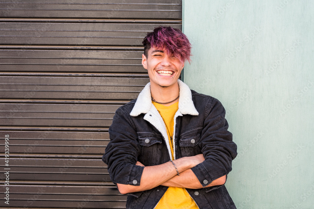 Cheerful young happy boy teenager hispanic race smile and laugh in ...