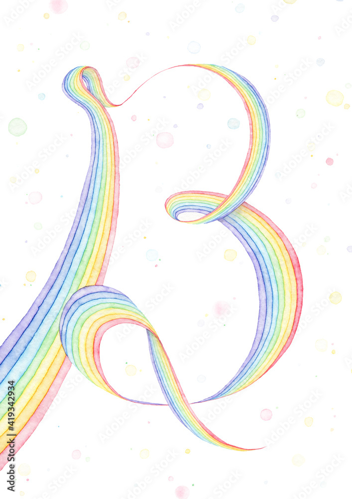 Rainbow letter B on a white background with colorful drops around Stock ...